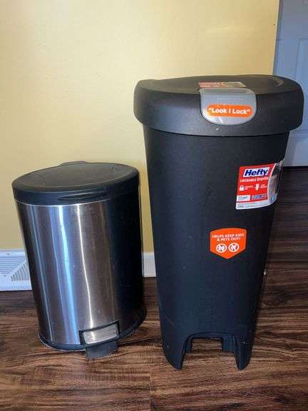 Hefty Lockable Step On Trash Can & Oval Stainless Steel Waste Basket ...
