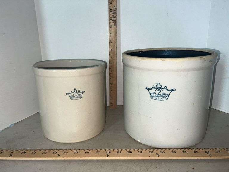 One & Two Gallon Crown Stoneware Crocks - Sherwood Auctions