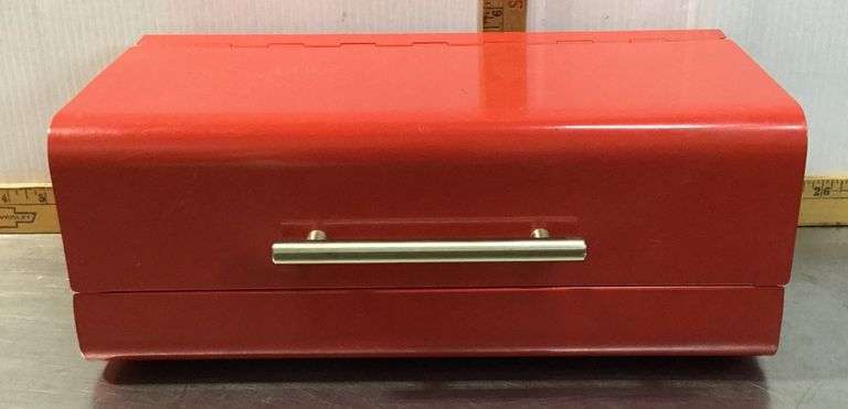 Red Metal Box With Hunting Items - Sherwood Auctions