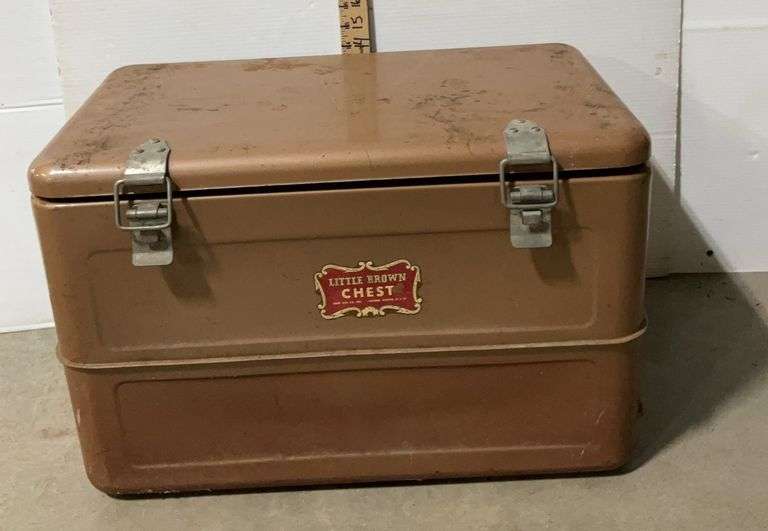 Vintage Little Brown Chest Metal Cooler - Sherwood Auctions