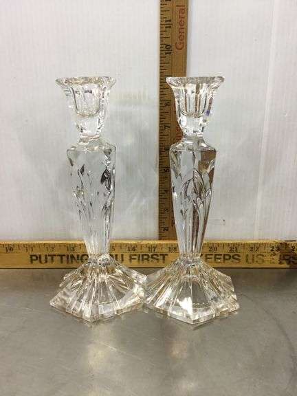 2 Heavy Crystal Candlestick Holders - Sherwood Auctions
