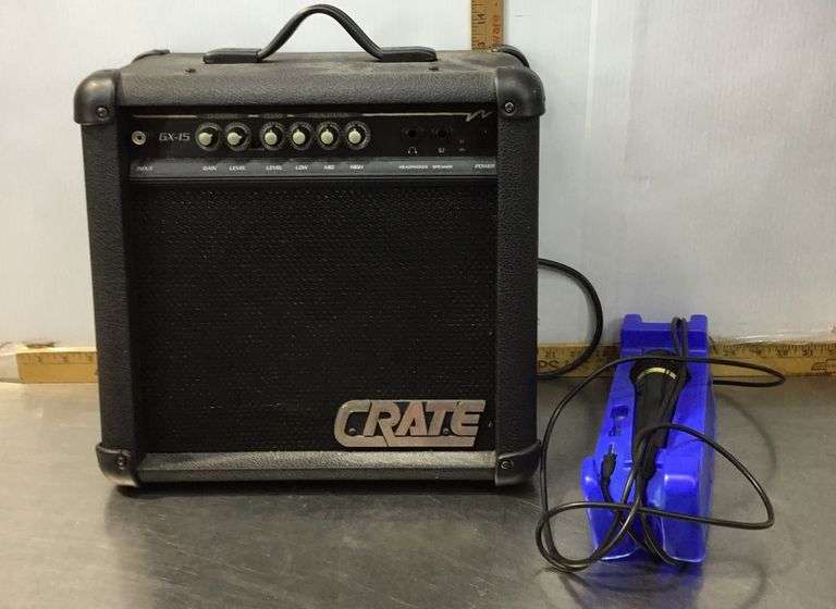 Crate Speaker Box and Sony Microphone (both work) - Sherwood Auctions
