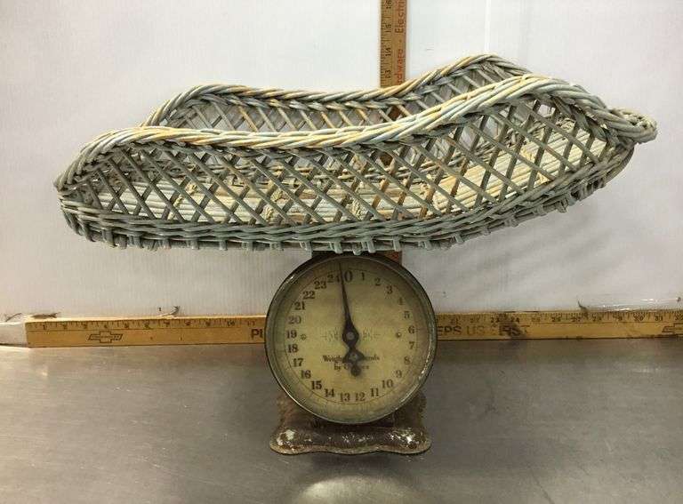 Antique Baby Scale With Wicker Bassinet - Sherwood Auctions