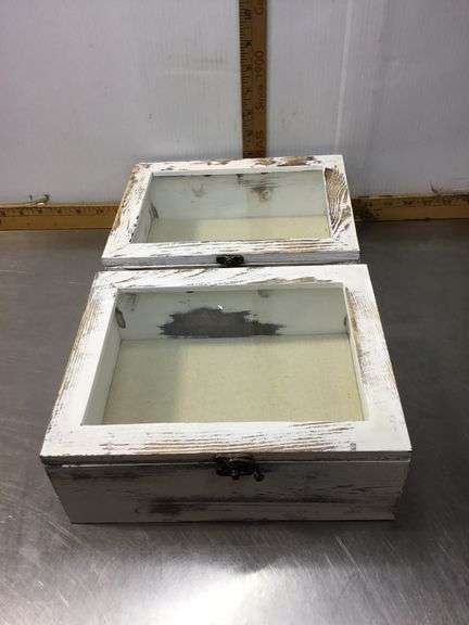 2 Wood/Glass Display Boxes and 2 Craft Boxes - Sherwood Auctions