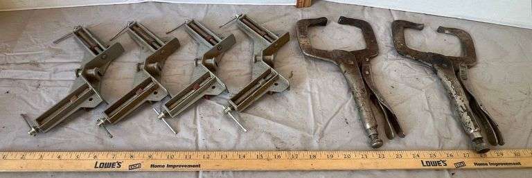 Four Corner Clamps & Two Vise Grip C Clamps - Sherwood Auctions