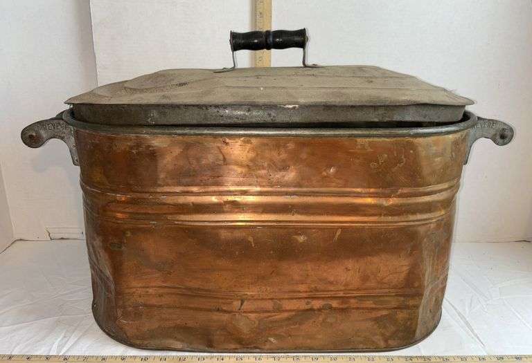 Revere Copper Wash Tub w/ Lid & Handles - Sherwood Auctions
