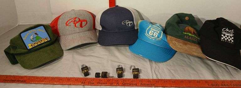 Hats & Mini Master Locks with Keys - Sherwood Auctions