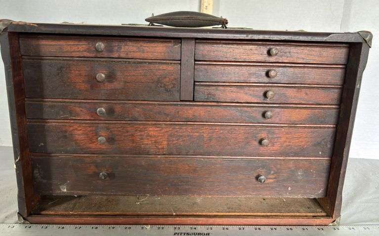 Oak wood Tool Box with Contents - Sherwood Auctions