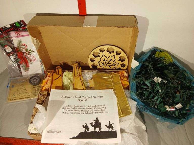 Hand Crafted Nativity Set from Alaska, Christmas Lights, Wrapping Paper ...