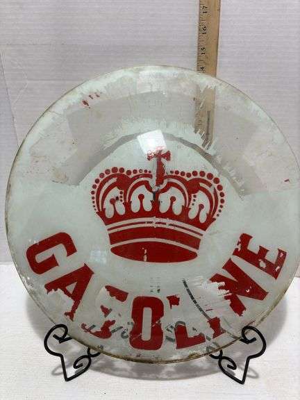 Red Crown Gasoline 16” Gas Pump Original Globe - Sherwood Auctions