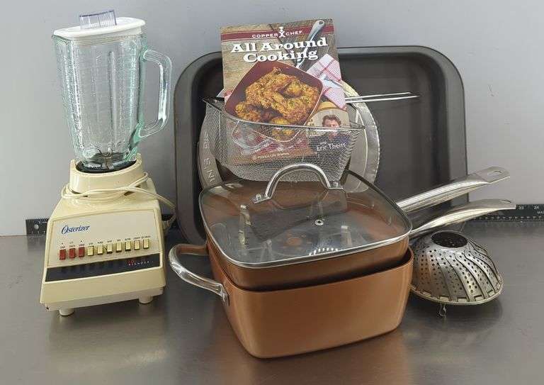 Copper Chef Pans with Cookbook, Osterizer 10 Speed Blender, Pie Shields ...