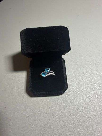 Platinum Plated 1.0cw Heart Cut Blue Simulated Diamond (cz) Double ...