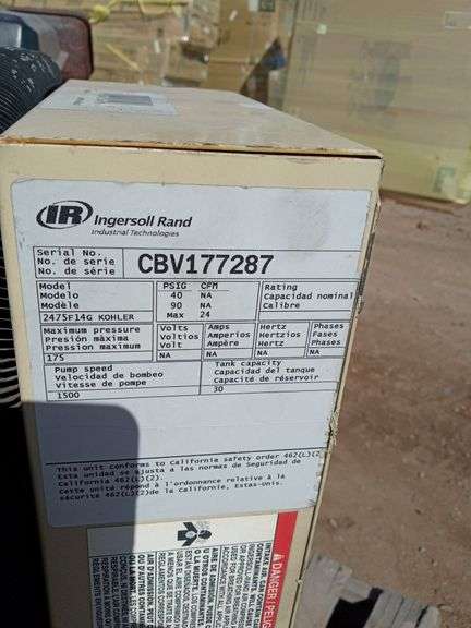 Ingersoll Rand Model 2475 30 Gal Gas Air Compressor - Sierra Auction ...