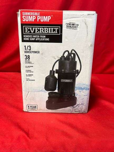 EVERBILT 1/3HP Submersible Sump Pump - Sierra Auction Management Inc