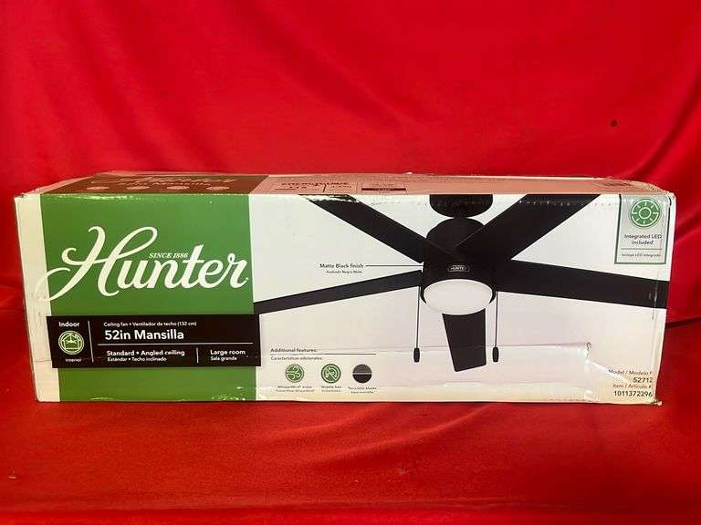 HUNTER Mansilla 52 in. Indoor Matte Black Standard Ceiling Fan with ...