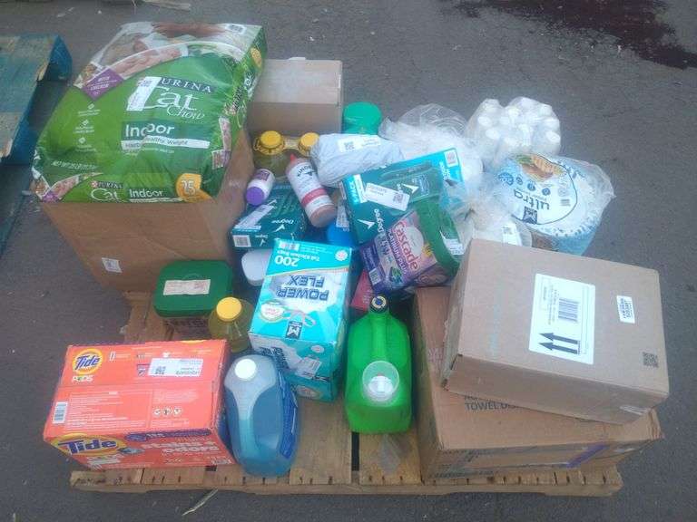 (P) Assorted Household Items Paper Plates Gain Laundry Detergent Lysol ...