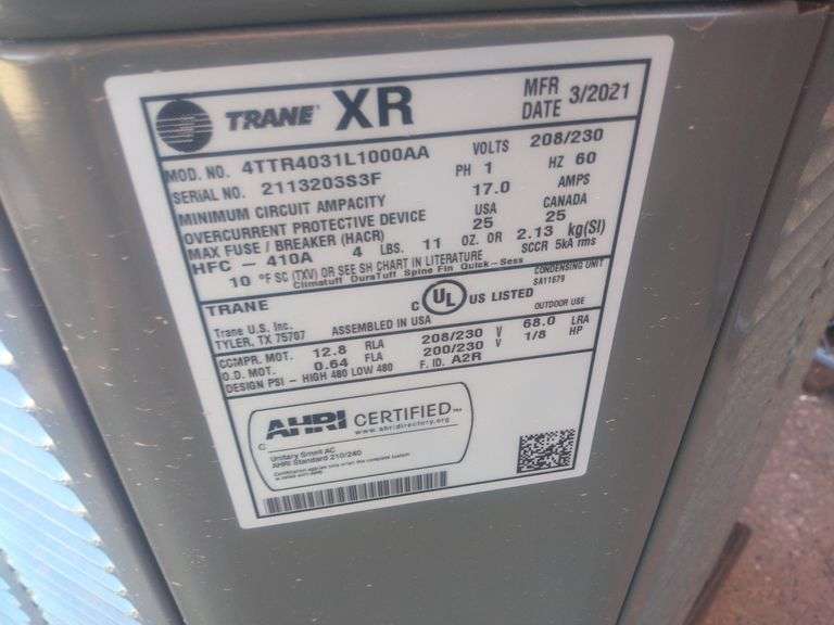 Trane XR 5TTR4031L1000AA Air Conditioner Outside Unit - Sierra Auction ...