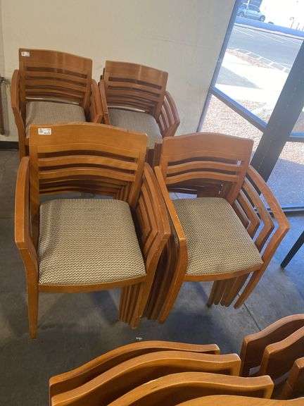 (10) Wood Stacking Chairs W/Cushion Seat - Sierra Auction Management Inc