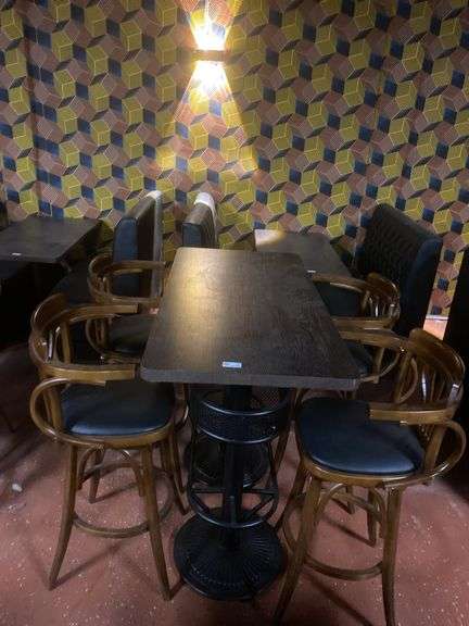 Laminate Rustic Tall Pub Table With Metal Base & storage basket and ...