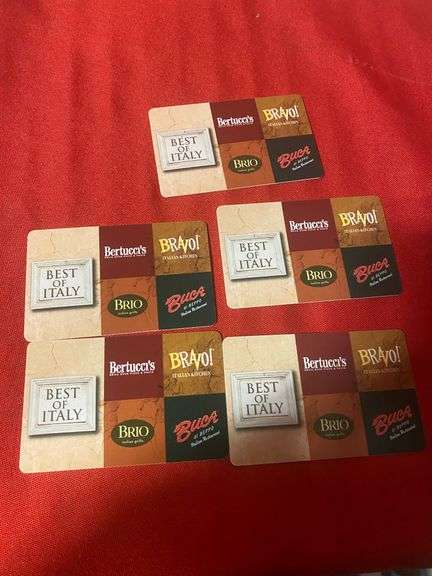 (5) Brio, Buca, Bertucci’s, & Bravo Best Of Italy Gift Cards (Card ...