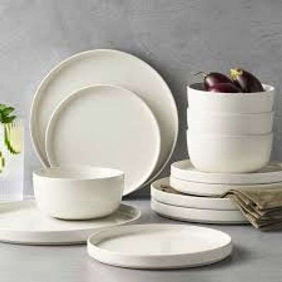 12pc Modern StoneWare Dinnerware Set-White - Sierra Auction Management Inc