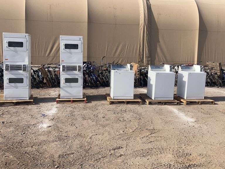 (2) Whirlpool double stack coin operated clothes dryers and (3 ...