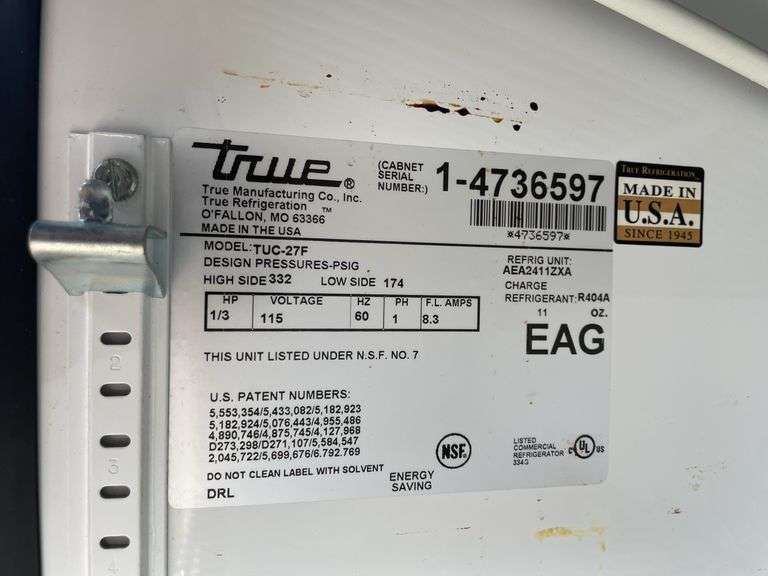 (1 Qty) True Freezer Model: TUC-27F - Sierra Auction Management Inc