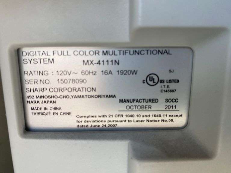Sharp MX 4111N Printer Copier with Sorter - Sierra Auction Management Inc