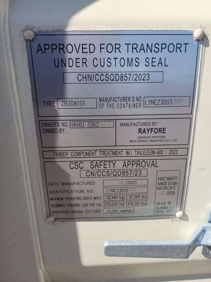2023 Rayfore ZB20A1S1 22G1 20 Ft Storage Container - Sierra Auction ...