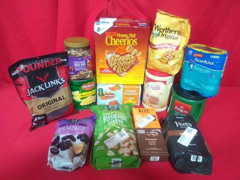 Box Of Assorted Household Food Items Including Honey Nut Cheerios ...