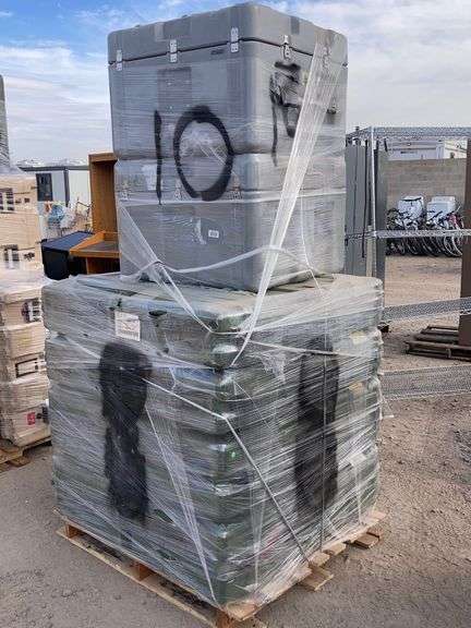 Approximately 10 assorted military style hard plastic cargo containers ...