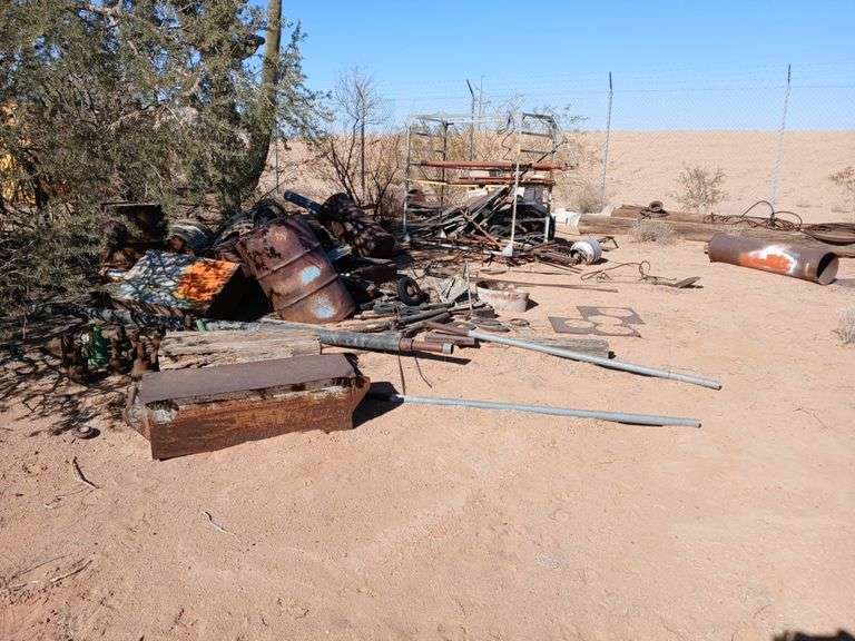 **LARGE LOT** Various Scrap Piles: Barrels, Pipes, Cable, Drilling Bit ...