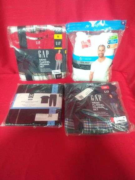 Box Of Assorted Variety Clothing Including Hanes, GAP Man's Pajama Set ...