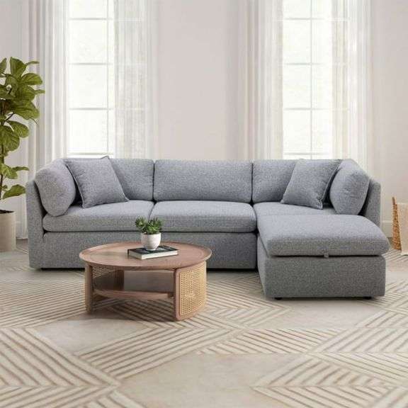 Lindsey Modular Fabric Sofa with Storage Ottoman - Sierra Auction ...