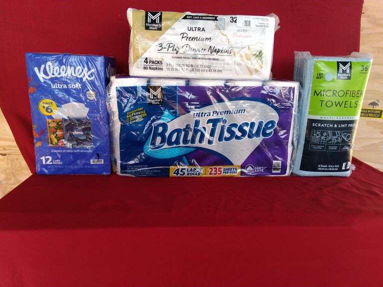 Assortment of Bathroom Tissues, Kleenex, Napkin's, and Microfiber ...