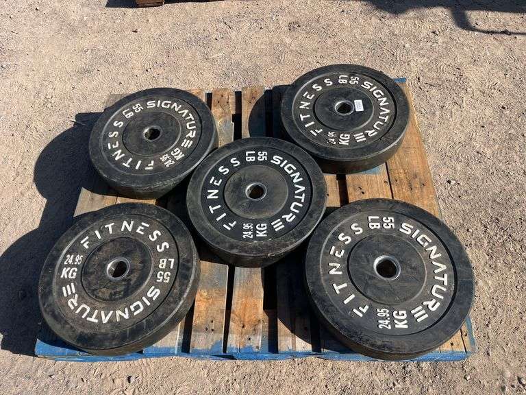 (P) With (5) 55 lbs Signature Fitness 2" Olympic Bumper Plate Weight ...