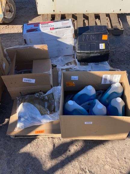 Five bottles of Windex, five bags of mixed sea pebbles, roof shingles ...