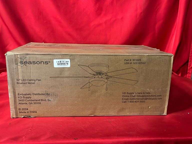 BRAND NEW SEASONS 52” LED Ceiling Fan (Brushed Nickel) - Sierra Auction ...