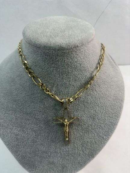 10k YG Figaro Chain with Diamond Cross 44.6gtw - Sierra Auction ...
