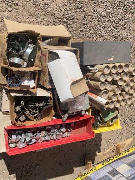 Electrical box, assorted track lighting, brackets and hardware ...