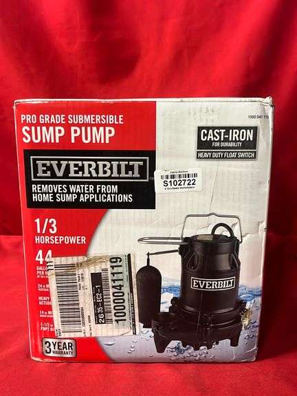EVERBILT 1/3HP Pro Grade Submersible Sump Pump - Sierra Auction Management Inc