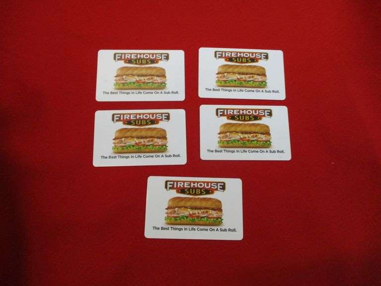 (5) FIREHOUSE SUBS Gift Cards $25 ea. ( $125 VALUE ) - Sierra Auction ...