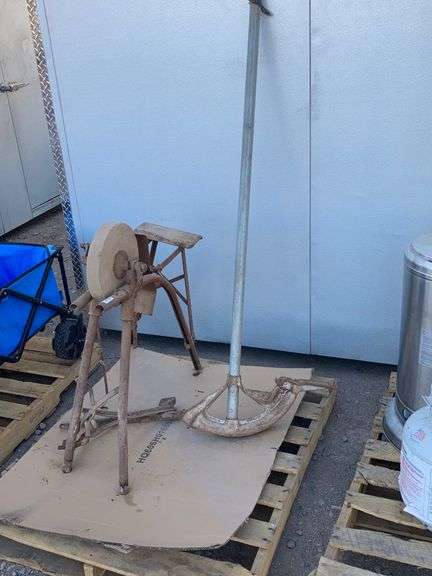 Antique stone sharpening wheel and pipe bender. - Sierra Auction ...