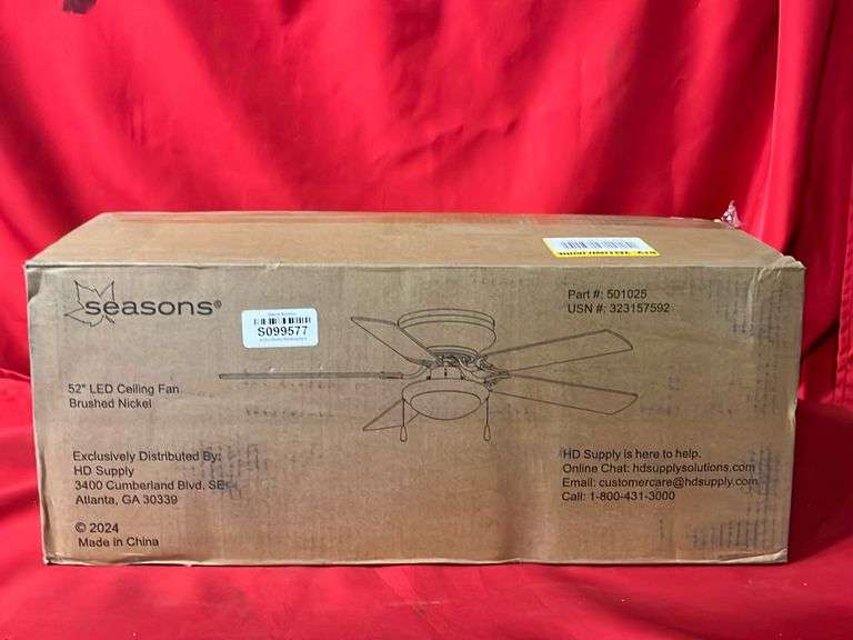 BRAND NEW SEASONS 52” LED Ceiling Fan (Brushed Nickel) - Sierra Auction ...