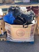 Gaylord box of assorted household items including backpacks, desktop ...