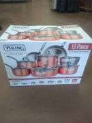 Viking 13-Piece Tri-Ply Copper Clad Cookware With Vented Tempered Glass ...