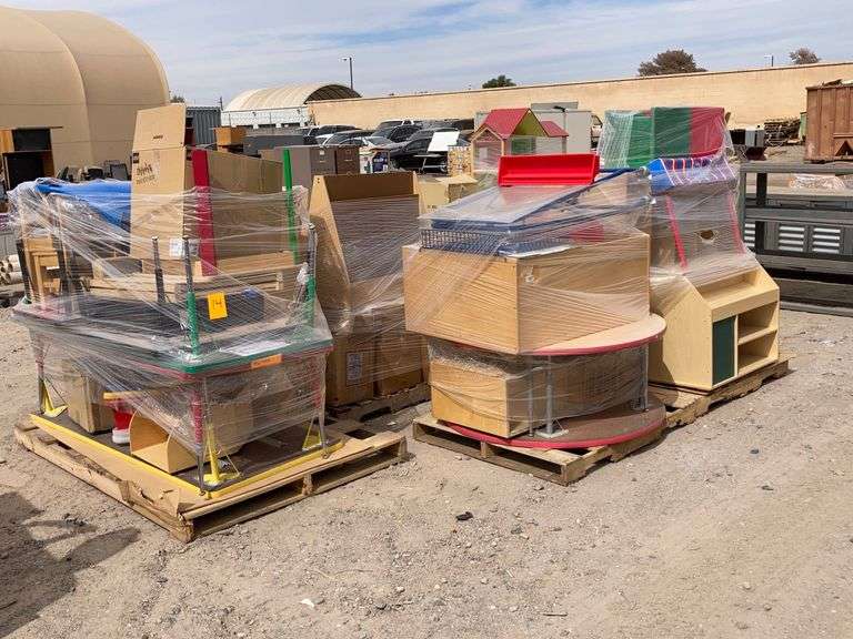 Five pallets of assorted childhood furniture, play kitchens and toys ...