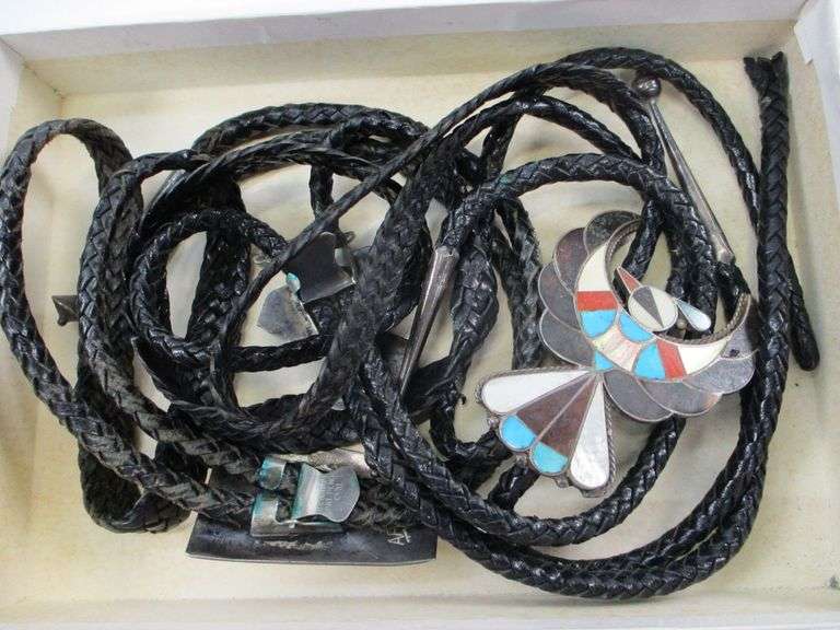 Grouping of 3 Native American silver bolo ties wit - Sierra Auction ...