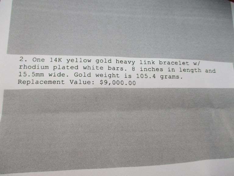 14K YG Heavy Link Bracelet w/Rhodium Plate white bars w/Appraisal ...