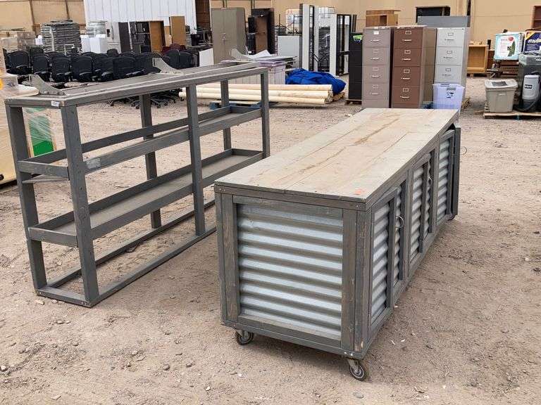 8 foot rolling cabinet and 8 foot wooden shelf. - Sierra Auction ...